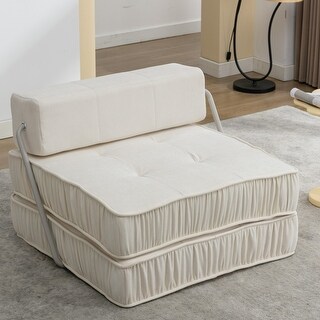 White Chenille Modular Convertible Floor Sofa Bed with Removable Back ...