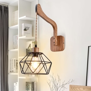 Chichoice Iron/Woodgrain Harmony Wall Sconce for Living Room, Bedroom ...