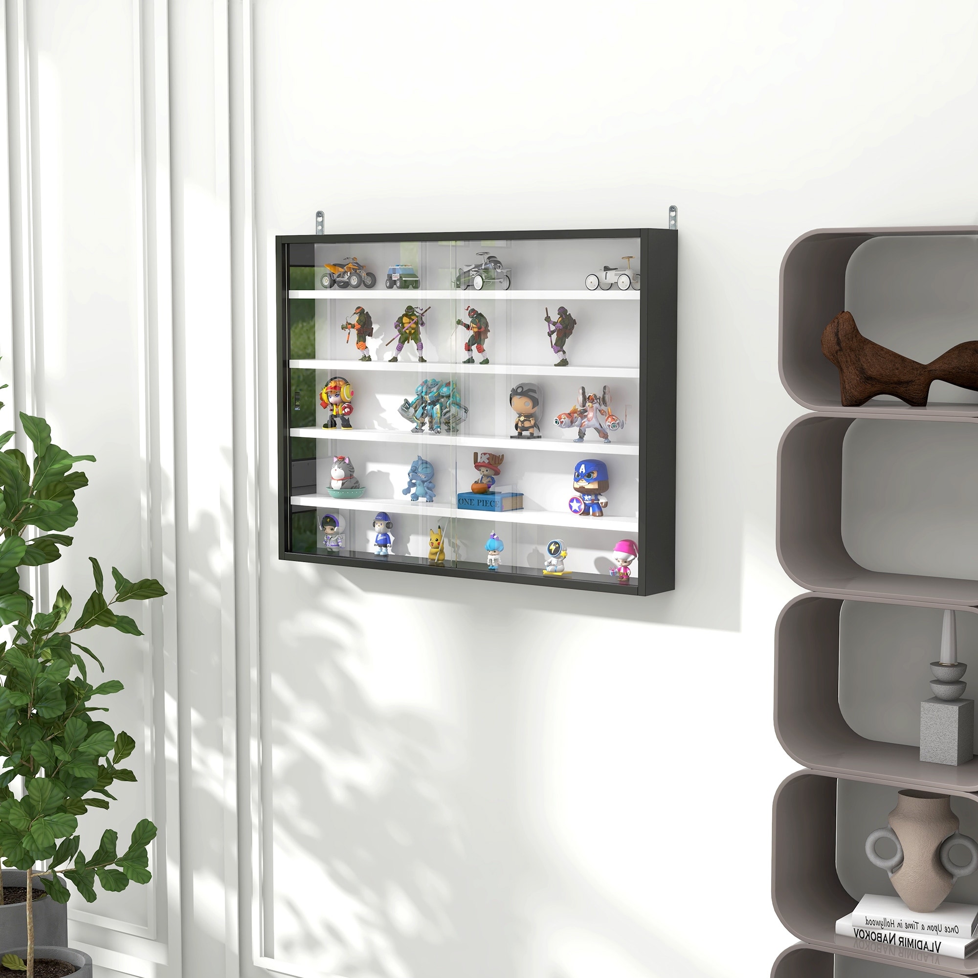 5-Storey Wall Shelf Display Cabinet with 2 Glass Doors - Bed Bath ...