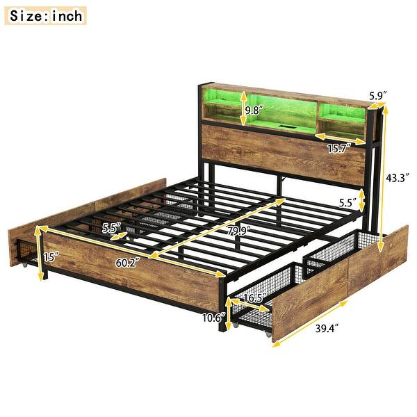 Queen Metal Structure Bed Frame with 4 Drawers - Black - Bed Bath ...