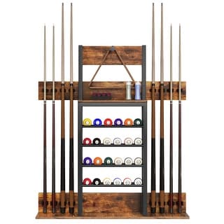 Moasis 8-Cue Wall Mounting Billiard Rack with 24-Ball Storage Rack ...