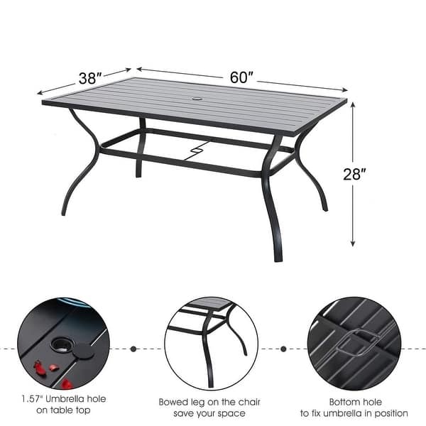 Outdoor Dining Slat Table Black Rectangle Patio Bistro Table Sturdy ...