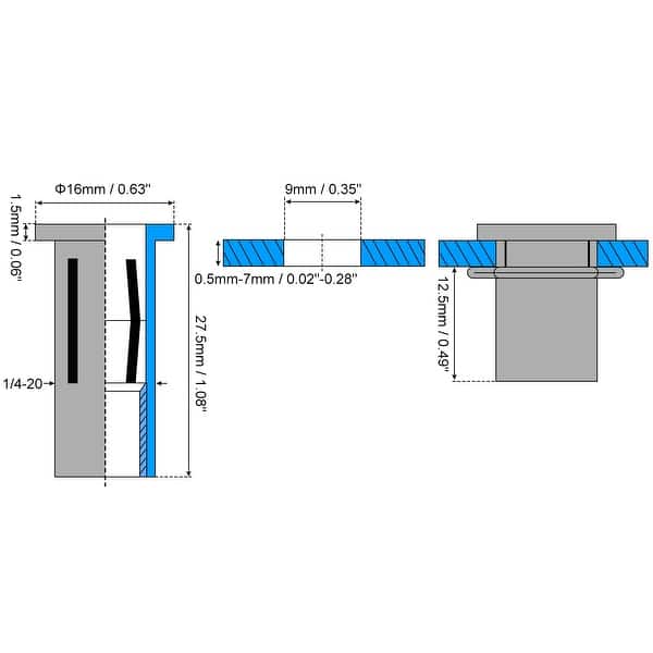 1/4-20 Multi-Grip Rivet Nuts Pre-Bulbed Insert Nut 304 Stainless Steel ...