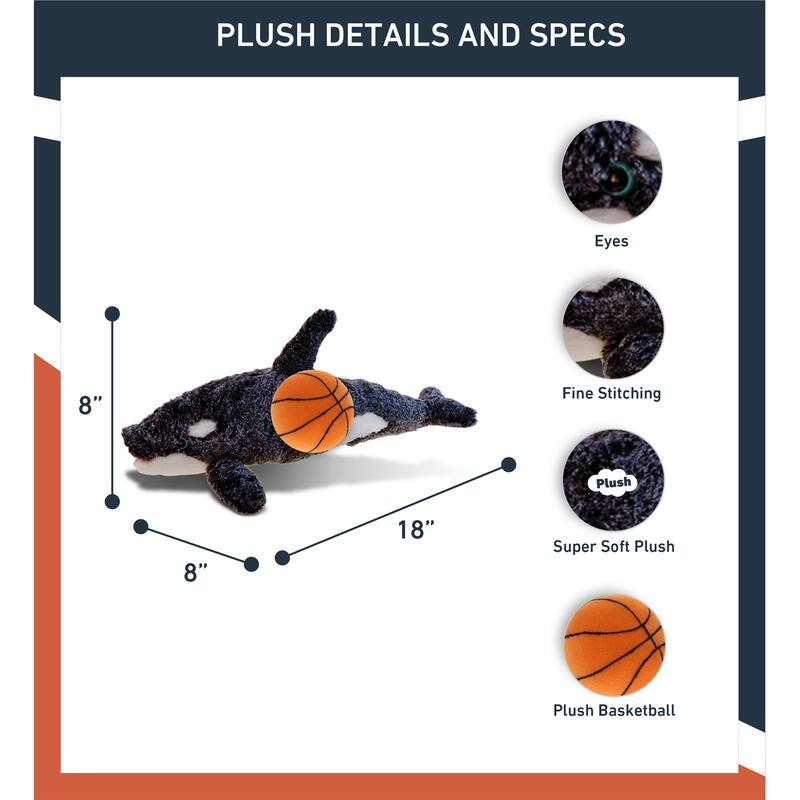 DolliBu Huggable Killer Whale Stuffed Animal with Basketball Plush - 18 ...