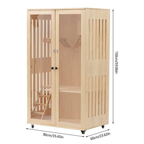 Osmon Large Wooden Corner Cat House Villa Enclosed Catio Cages - Bed ...