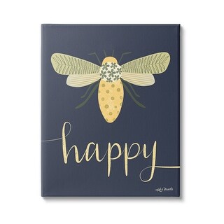 Stupell Happy Patterned Insect Bug Calligraphy Stretched Canvas Wall ...