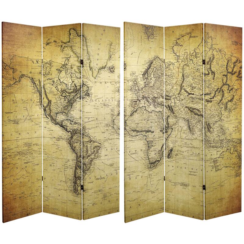 Handmade 6' Double Sided Vintage World Map Canvas Room Divider ...