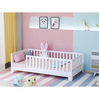 Custom Kids Furniture Luca White Wood Montessori Floor Bed with Rails ...