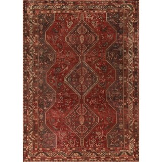 Red Shiraz Persian Antique Area Rug Hand-Knotted Wool Carpet - 7'2"x 9 ...