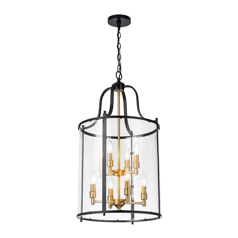 Classic Clear Glass Matte Black Round Entry Lantern Light 17in - Bed ...