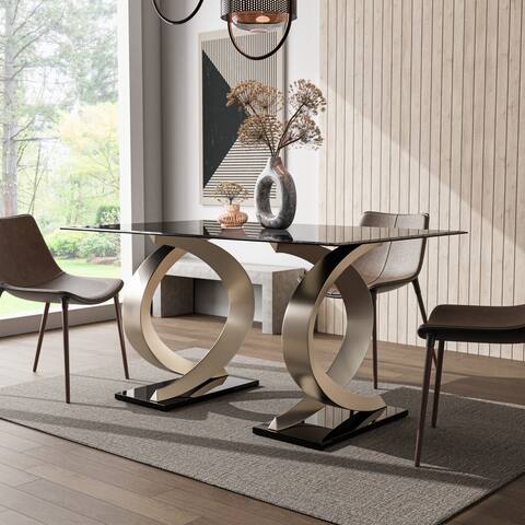 Furniture of America Raji Contemporary 63-inch Double Ring Glass Top ...