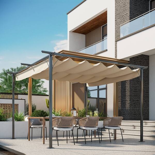 Outsunny 11.5' x 11.5' Retractable Pergola Canopy, Outdoor UV ...
