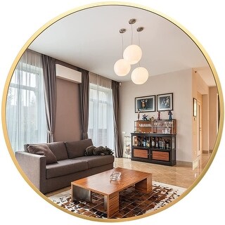 SDKOA Large Round Mirror 32 Inch with Black Aluminum Frame for Wall ...