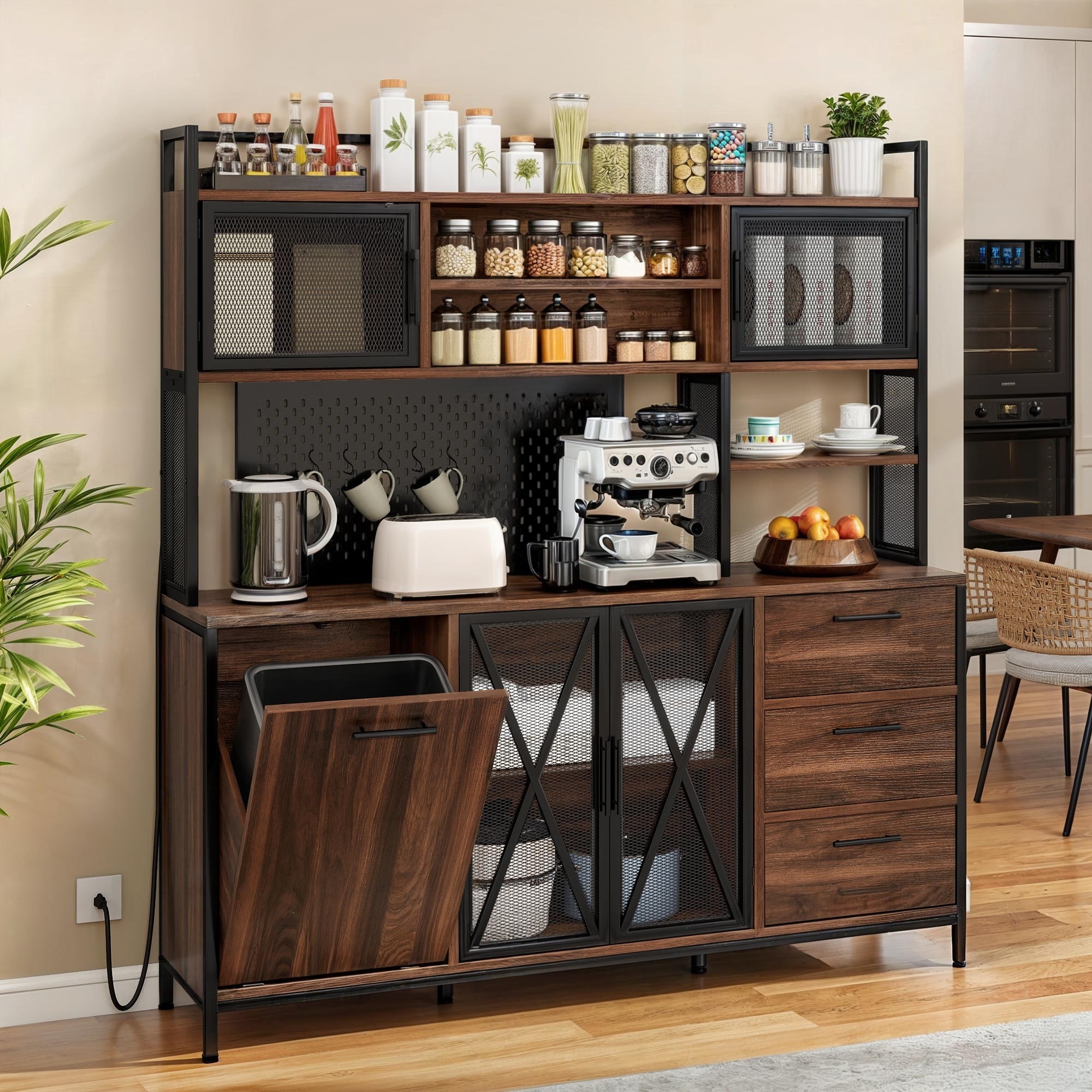 Buffet table with microwave storage store