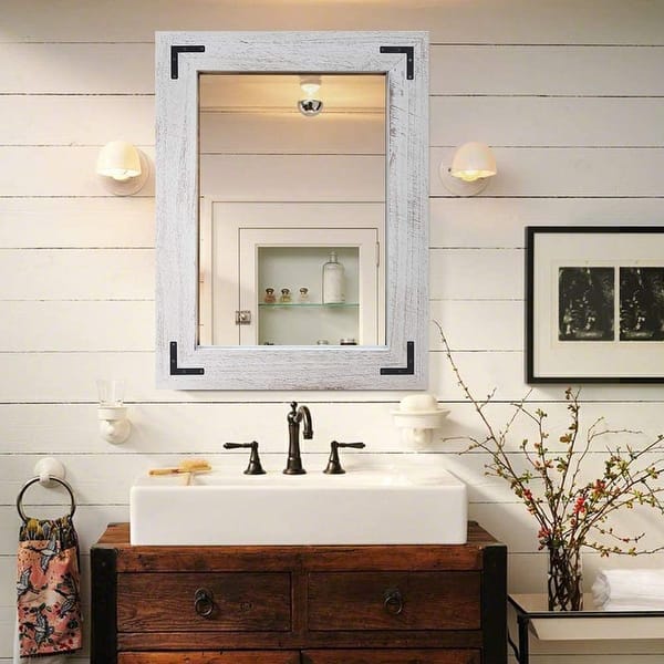 rustic white bathroom mirror