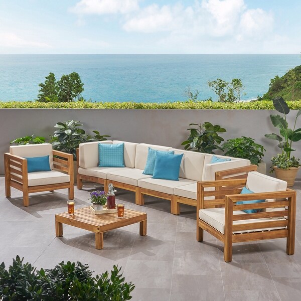 Oana Outdoor 6 seat Acacia Wood Sofa and Club Chair Chat Set by Christopher Knight Home On Sale Bed Bath Beyond 27785020