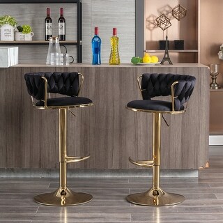Height Adjustable Mechanical Lifting Bar Stools Velvet Set of 2 - Bed ...