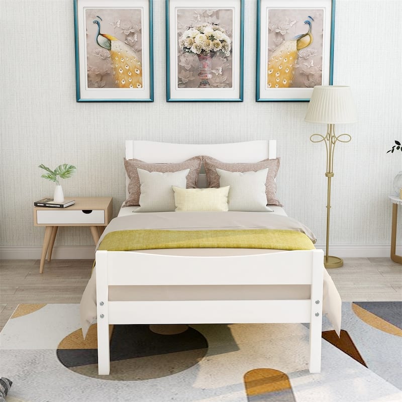 Merax Twin Wood Platform Bed Frame with Headboard and Slat Support ...