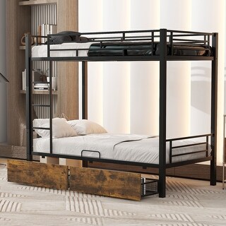 Black Twin over Twin Metal Frame Bunk Bed with Storage - Bed Bath ...