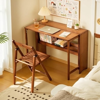 Space-Saving Folding Desk with Bamboo Top and Storage Shelf - Bed Bath ...