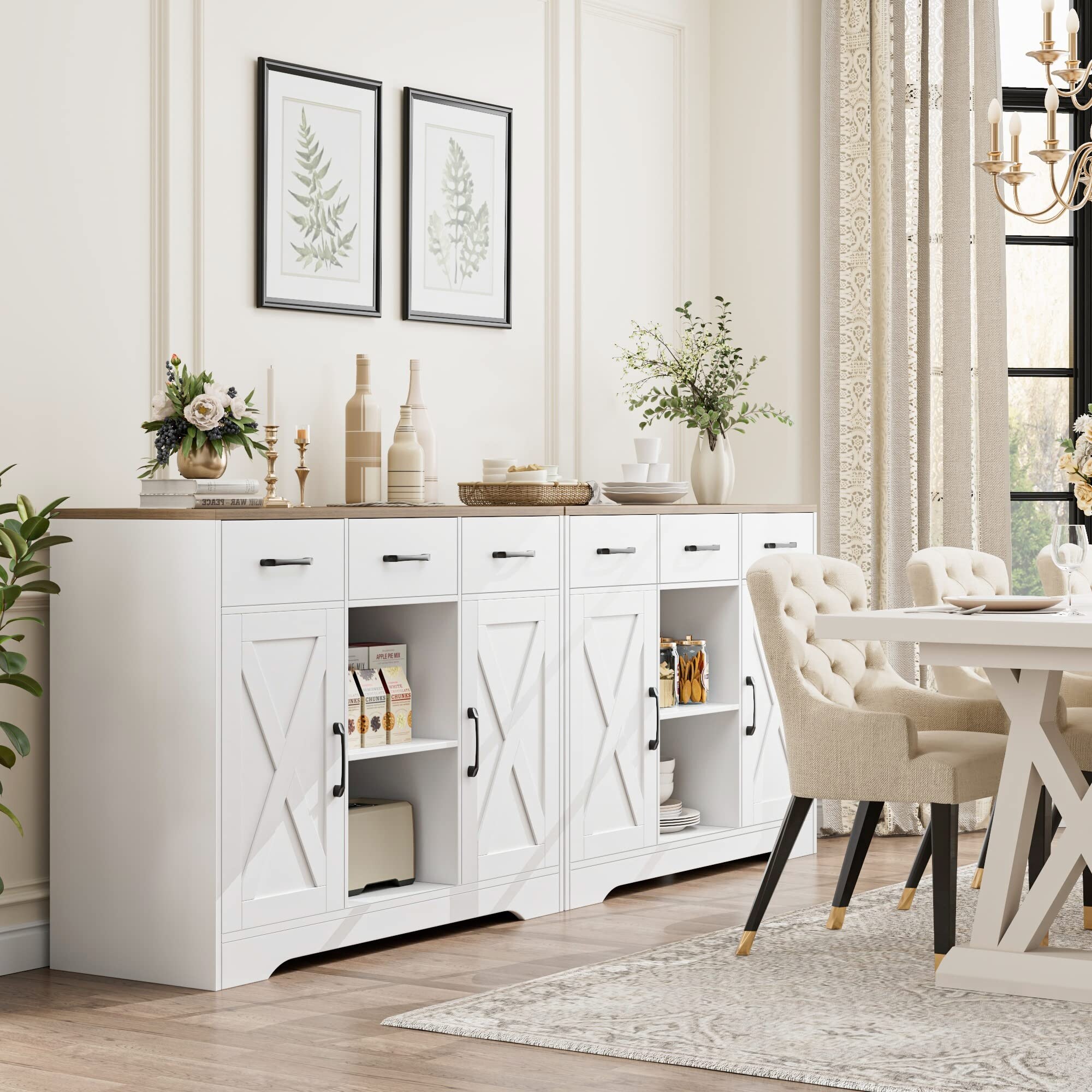 Modern Farmhouse Buffet Storage Cabinet Barn Doors Wood Sideboard with Drawers and Shelves For Coffee Bar Kitchen Dining Room Bed Bath Beyond 39718312