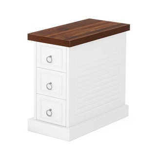 Wood Narrow End Side Chairside Table with 3 Drawers for Living Room ...