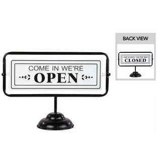 12 Inch Metal Tabletop Flip Sign, OPEN and CLOSE Print, Black, White ...