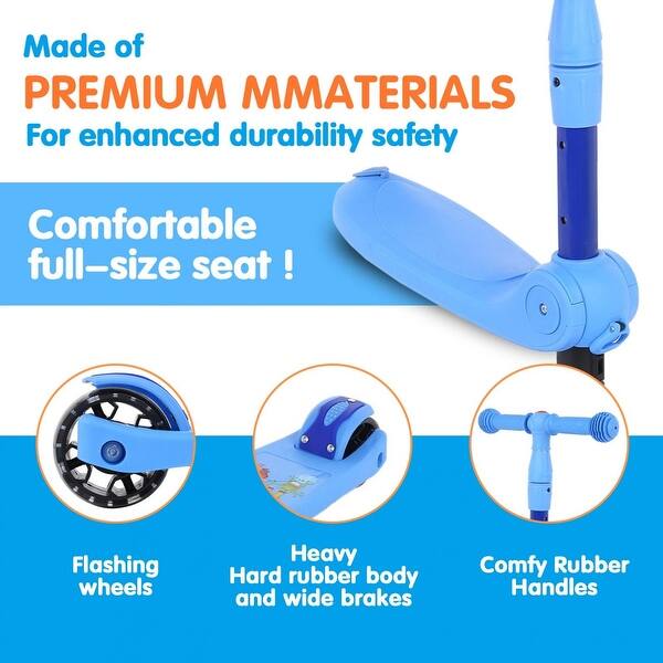 3 Wheeled Kick Scooter For Kids with Wheel Led Lights and Foldable Seat ...