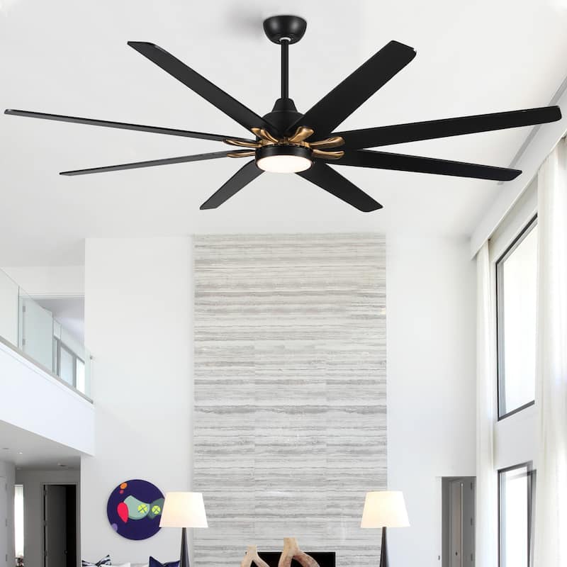 72 In. Large Antique Black Industrial Wooden Large Ceiling Fan With LED ...