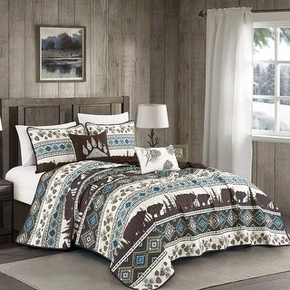 5pc King Southwestern Big Bear Aztec Quilt Coverlet Blue - Bed Bath ...