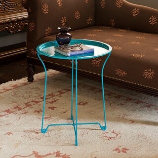 Round Metal Tray End Side Table, Removable Tray Outdoor & Indoor Drink ...