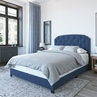 Upholstered Panel Bed Frame with Diamond Tufted and Nailhead Trim ...