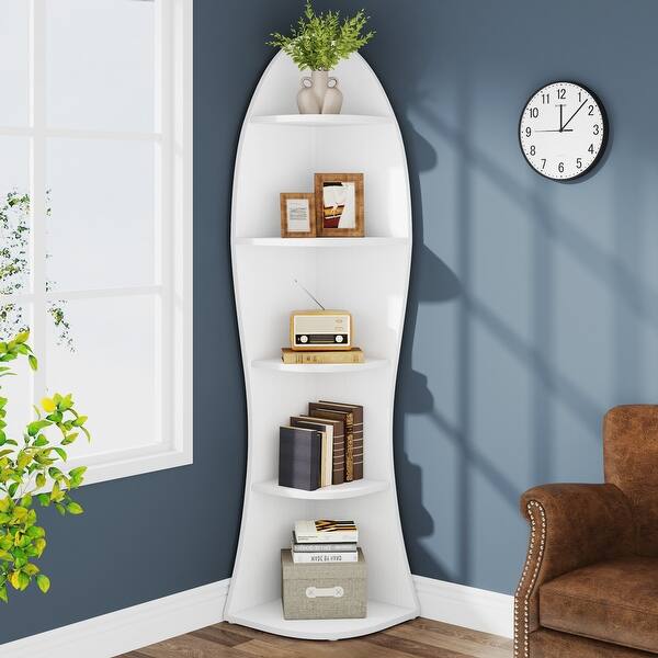 White 5-Tier Corner Shelf with Unique Shape for Living Room - Bed Bath ...
