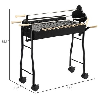 Portable Charcoal BBQ Grills Adjustable Height Cooking Rotisserie - Bed ...