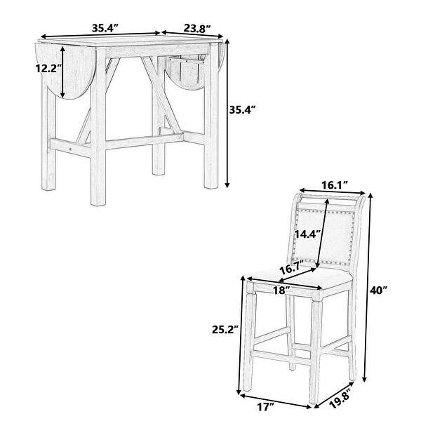 3-Piece Counter Height Drop Leaf Dining Table Set with 2 Chairs - Bed ...