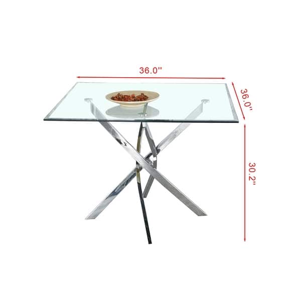 Contemporary Square Clear Dining Tempered Glass Table with Gold Finish ...