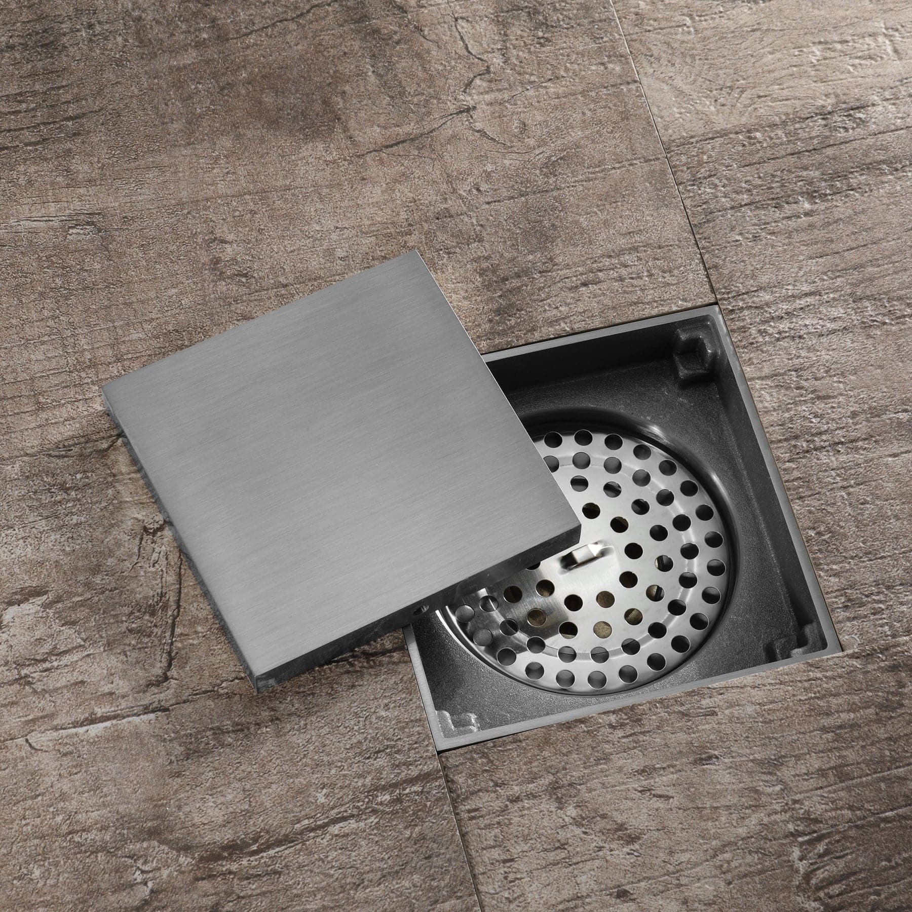 brushed nickel 4 inch brass material shower drain with ABS base - 4 x 4 ...