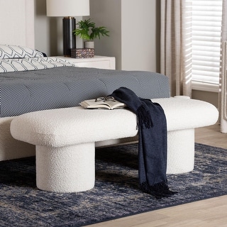 Laria Modern White Teddy-Bear Fabric Accent Bench - Bed Bath & Beyond ...