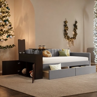 Twin Size Upholstered Daybed with Storage Armrest and 2 Drawers, Multi ...