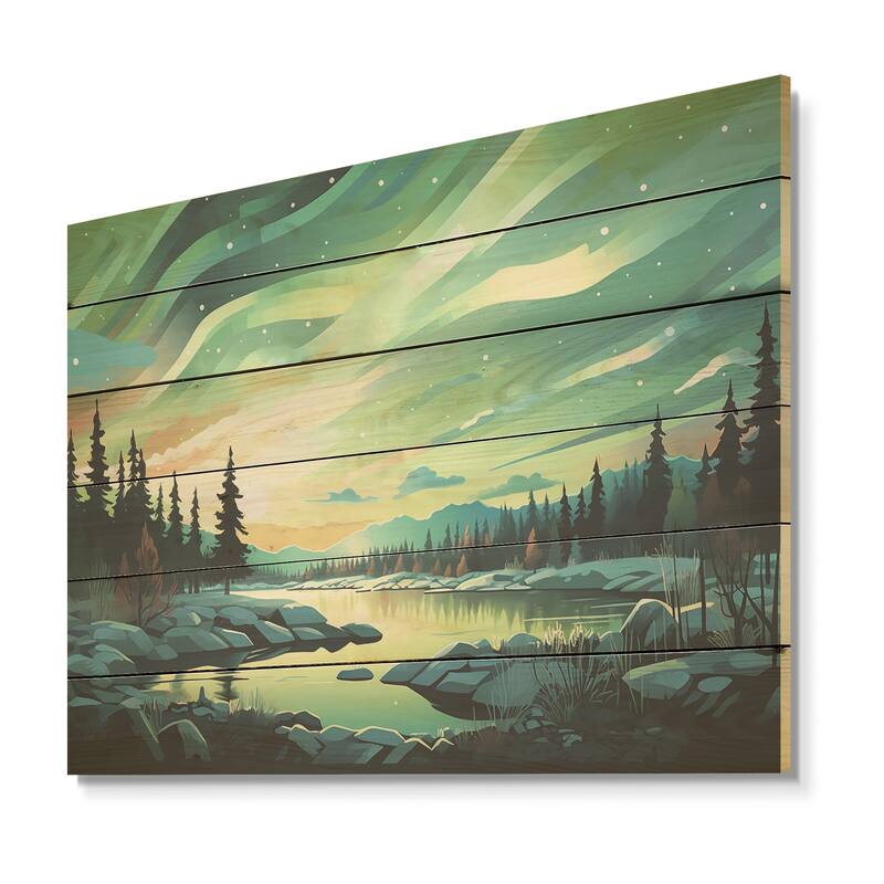 Designart "Northern Lights Scenery Minimalism" Northern Lights Wood ...