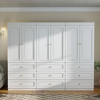 75" Wooden Armoire Wardrobe Closet with Doors, Drawers & Hanging Rod ...