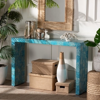 Veruca Modern Bohemian Blue Mother of Pearl Console Table - Bed Bath ...