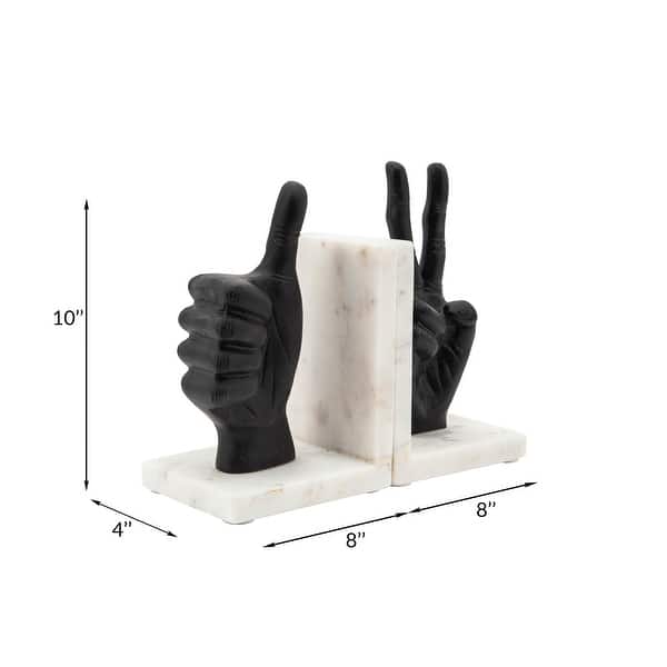 Set of 2 Metal Hand Sign Bookends Contemporary Marble Thumbs Up Peace ...