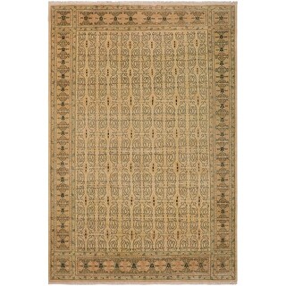 Shabby Chic Ziegler Jenine Beige Brown Hand-Knotted Wool Rug - 9 ft. 1 ...