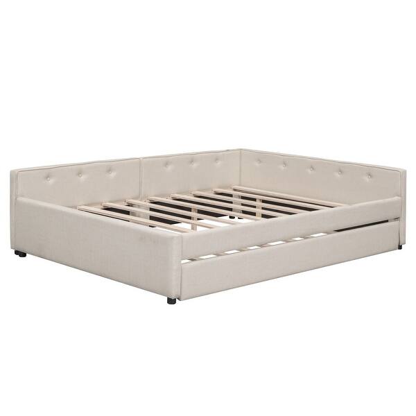 Modern Beige Upholstered Grounded Bed Low-Profile Platform Bed Frame ...