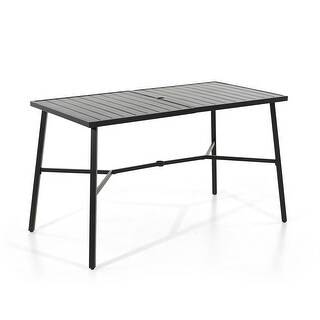 Aluminum Rectangle Patio Dining Table for 6 Seating Metal Steel Slat with Umbrella Hole - On ...