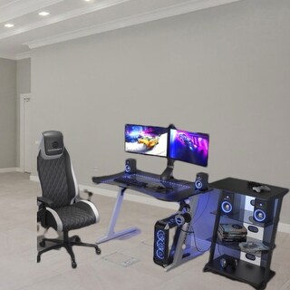 High-Tech Gaming Desk with Tempered Glass, Multi-Color LED Lights, USB ...