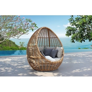 Renava Cocoon Mini Outdoor Beige & Wicker Lounge Bed - Bed Bath ...