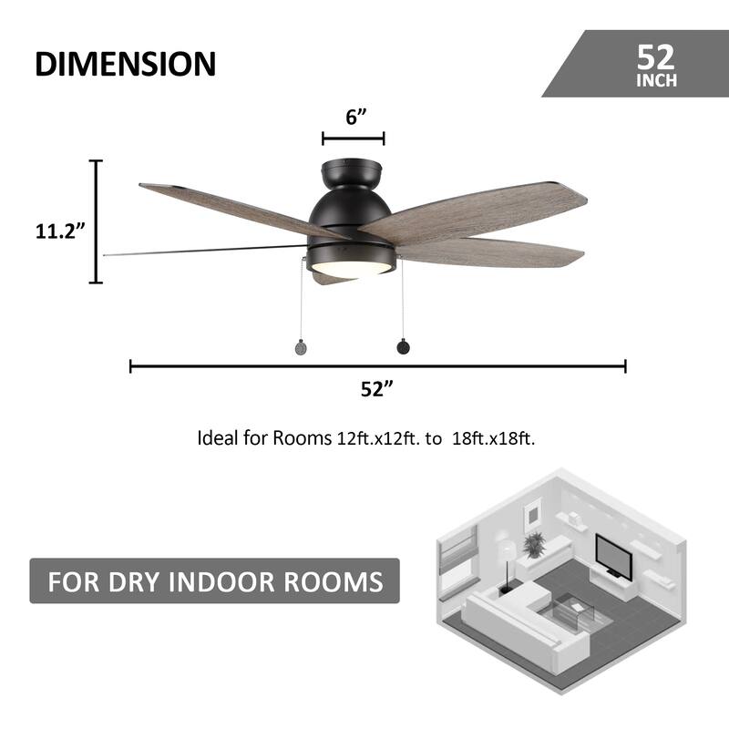 Cerus 52-inch Indoor Ceiling Fan with Pull Chain,Dimmable LED Light Kit & Reversible DC motors ...