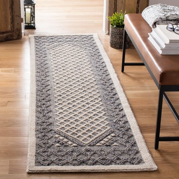 SAFAVIEH Handmade Natura Transitional Geometric Cream/Navy Wool Rug ...